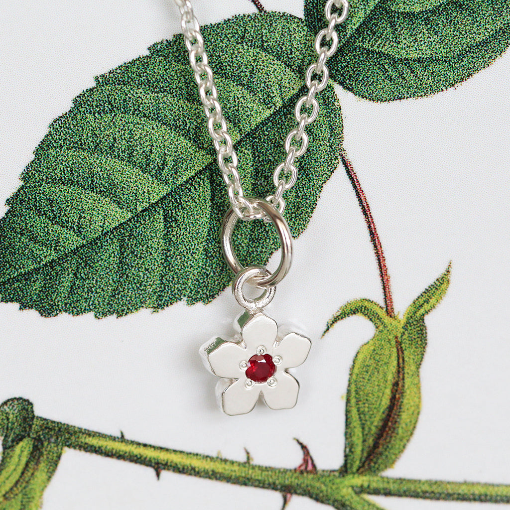 Birthstone Flower Necklace – July Ruby | Sterling Silver – Winter in ...