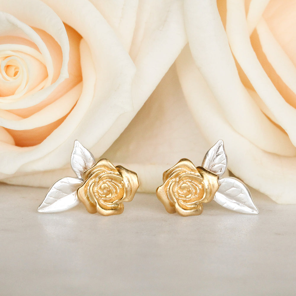 Rose flower design gold earrings store