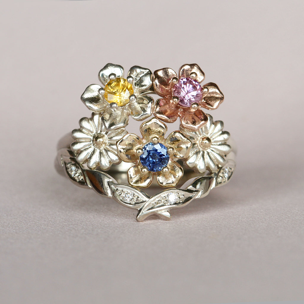 Small Flower Bouquet Ring | 9ct Gold & Sapphire Jewellery Handcrafted ...