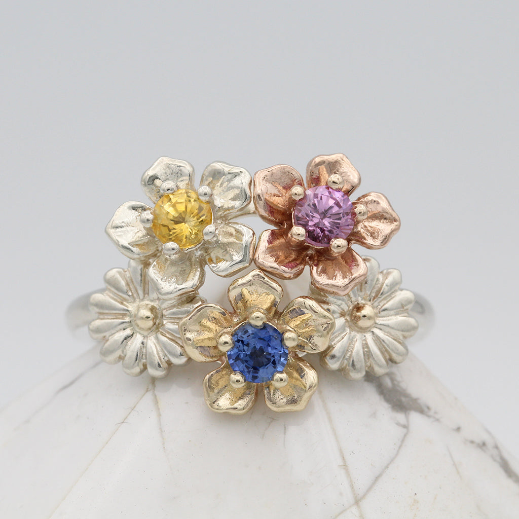 Small Flower Bouquet Ring | 9ct Gold & Sapphire Jewellery Handcrafted ...